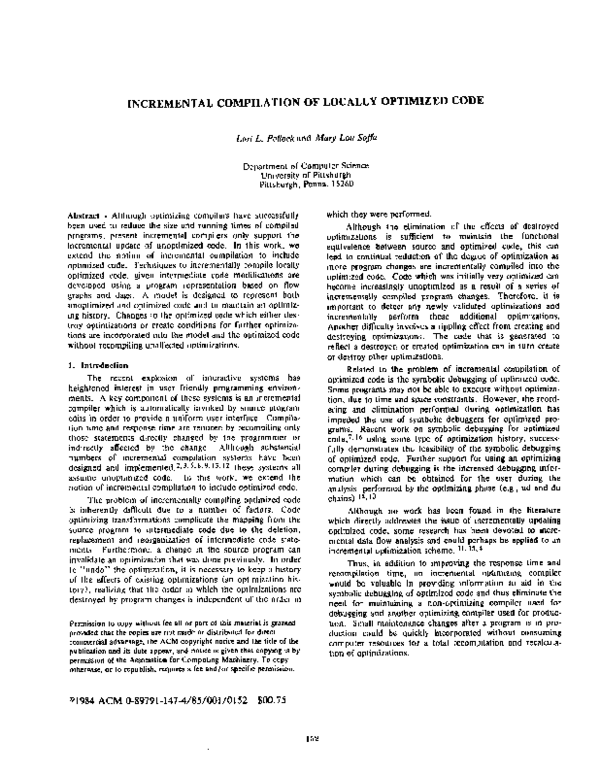 (PDF) Incremental compilation of optimized code