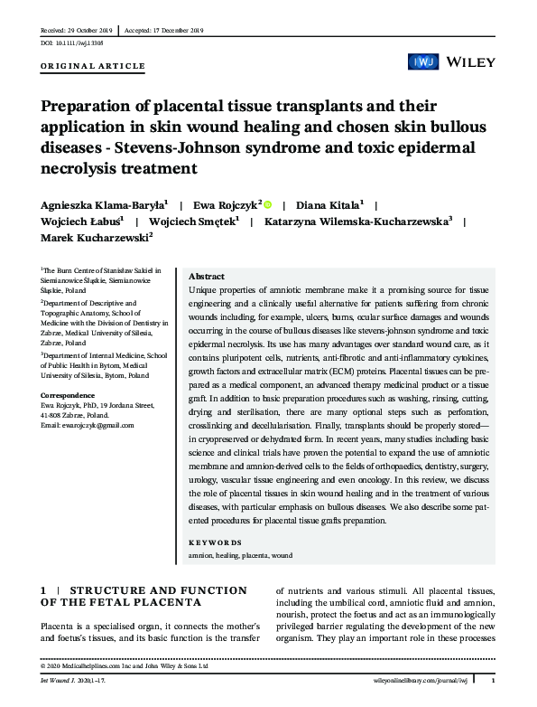 (PDF) Preparation of placental tissue transplants and their application ...