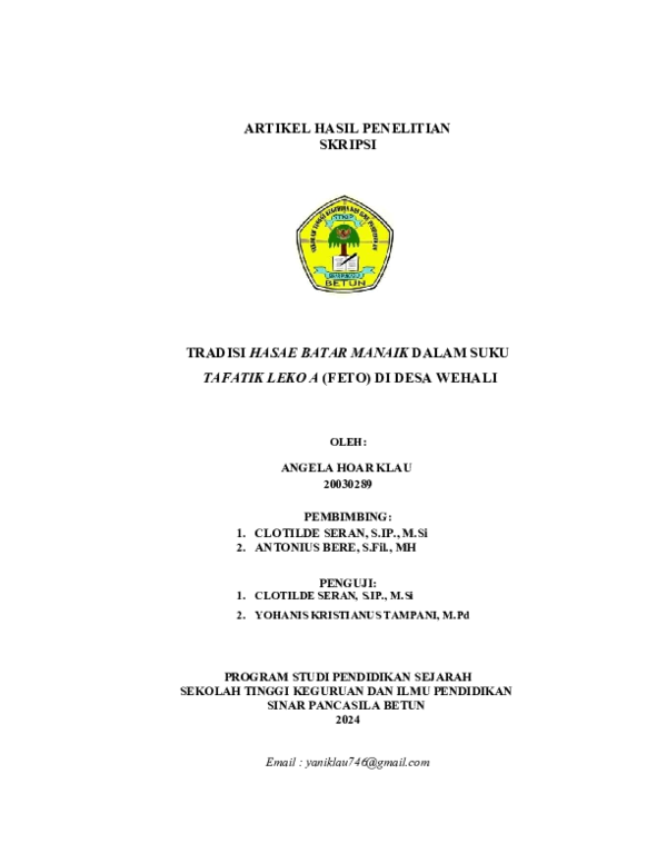 (PDF) TRADISI HASAE BATAR MANAIK DALAM SUKU TAFATIK LEKO A (FETO) DESA ...