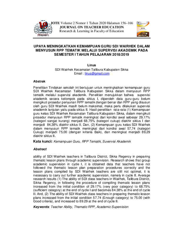 (PDF) Upaya Meningkatkan Kemampuan Guru Sdi Wairhek Dalam Menyusun RPP Tematik Melalui Supervisi ...