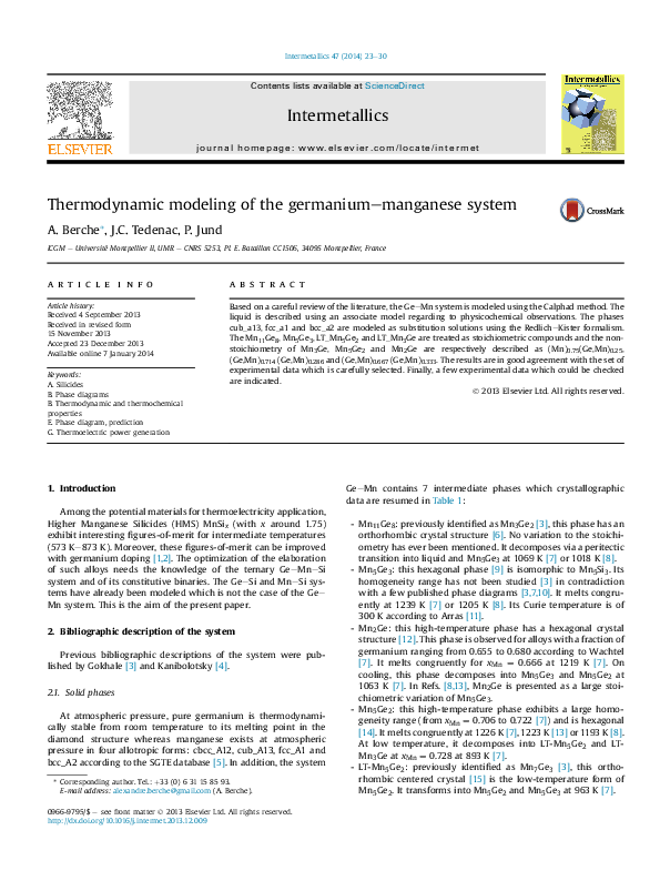 (PDF) Thermodynamic modeling of the germanium–manganese system
