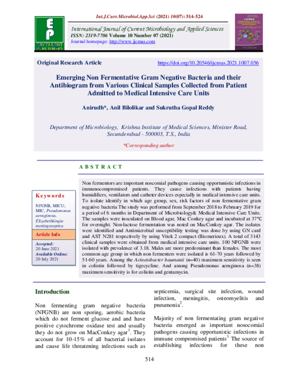 (PDF) Emerging Non Fermentative Gram Negative Bacteria and their ...