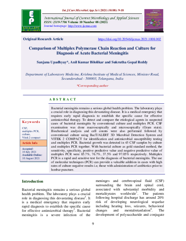 (PDF) Comparison of Multiplex Polymerase Chain Reaction and Culture for ...