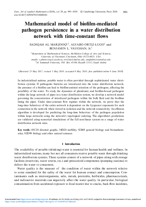 (PDF) Mathematical model of biofilm-mediated pathogen persistence in a ...