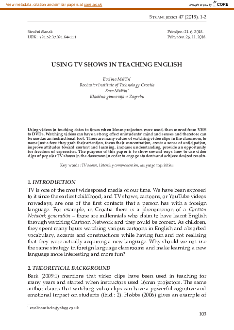(PDF) Using TV Shows in Teaching English