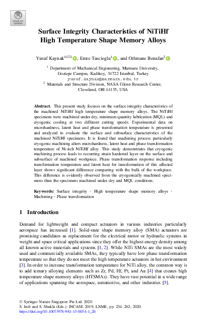 (PDF) Surface Integrity Characteristics of NiTiHf High Temperature ...