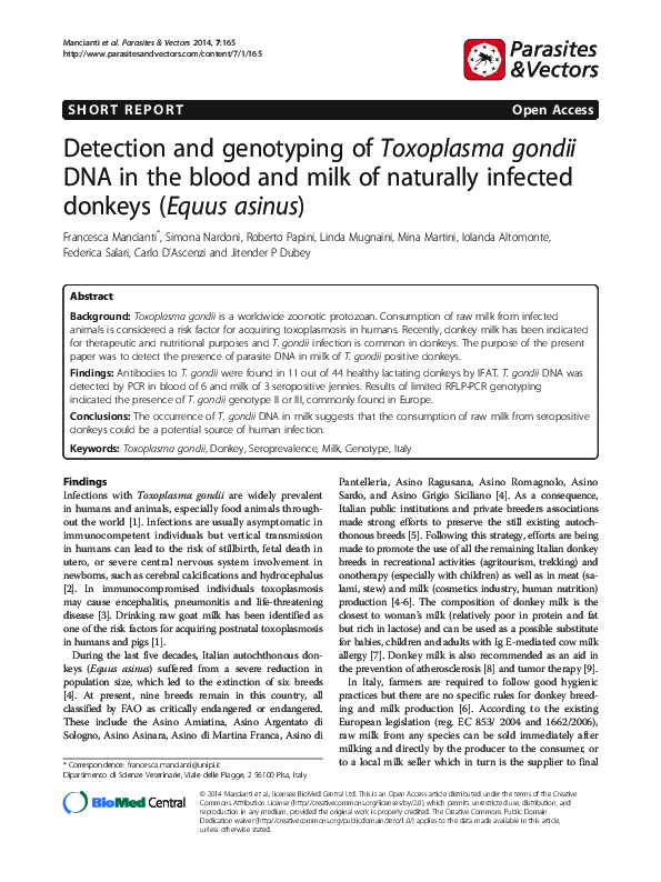 (PDF) Detection and genotyping of Toxoplasma gondii DNA in the blood ...