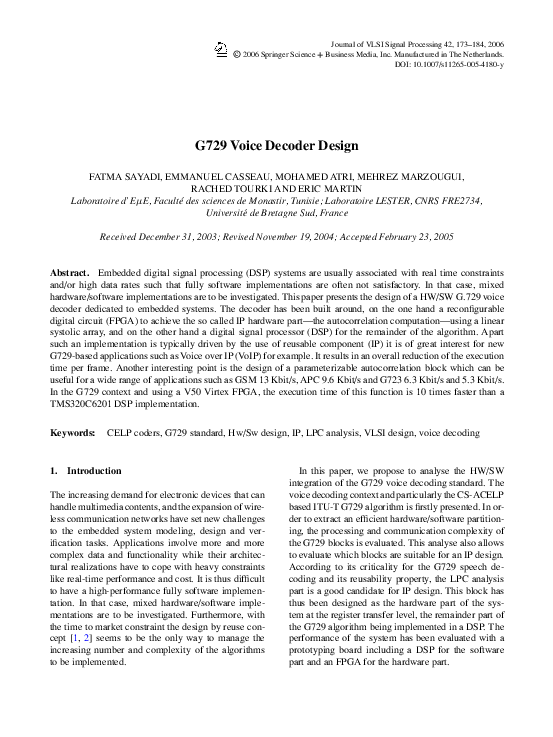 (PDF) HW/SW Design of G.729 Voice Decoder for Embedded Systems