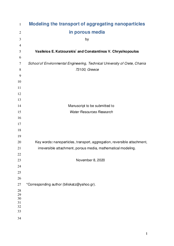 (PDF) Modeling the Transport of Aggregating Nanoparticles in Porous Media