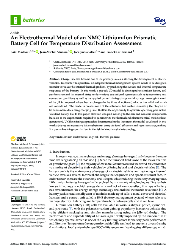 (PDF) An Electrothermal Model of an NMC Lithium-Ion Prismatic Battery ...