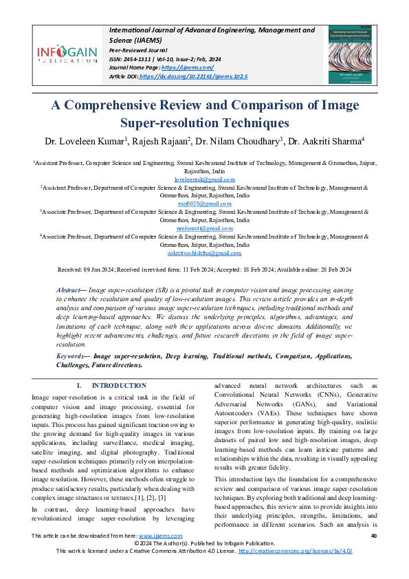 (PDF) A Comprehensive Review and Comparison of Image Super-resolution ...