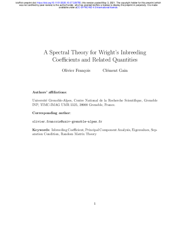 (PDF) A Spectral Theory for Wright’s Inbreeding Coefficients and Related Quantities