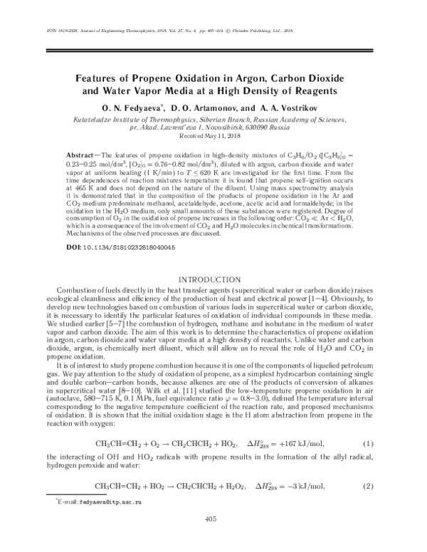 (PDF) Features of Propene Oxidation in Argon, Carbon Dioxide and Water ...