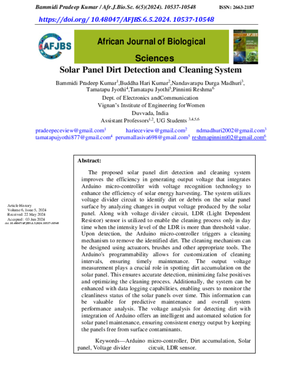 (PDF) Solar Panel Dirt Detection and Cleaning System