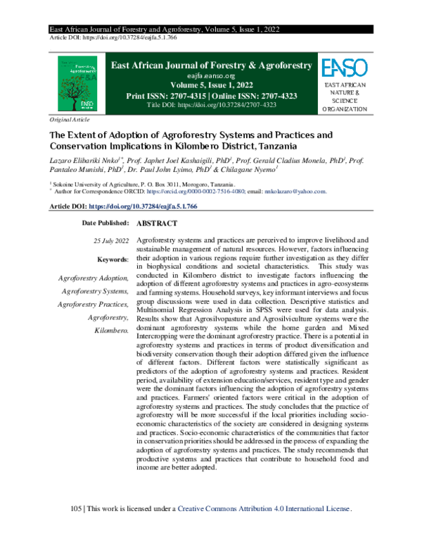 (PDF) The Extent of Adoption of Agroforestry Systems and Practices and ...