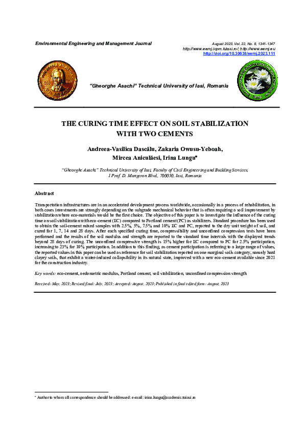 (PDF) The Curing Time Effect on Soil Stabilization with Two Cements