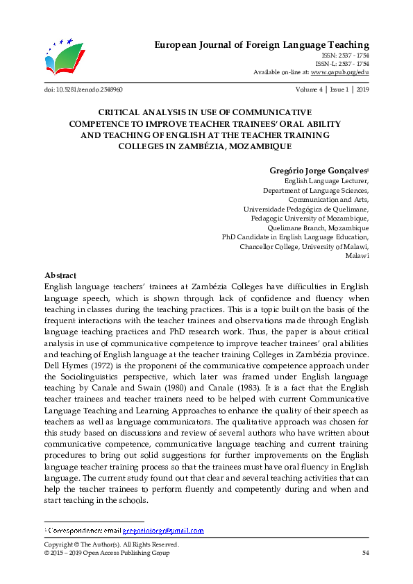 (PDF) Critical Analysis in Use of Communicative Competence to Improve ...