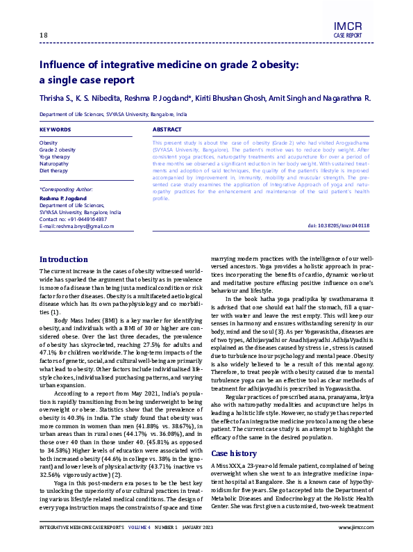 (PDF) Influence of integrative medicine on grade 2 obesity: a single ...