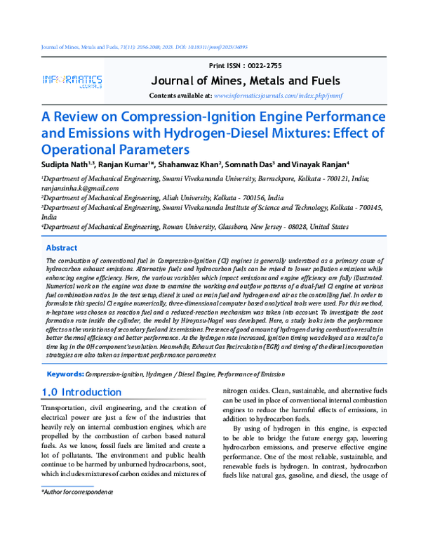 (PDF) A Review on Compression-Ignition Engine Performance And Emissions With Hydrogen-Diesel ...
