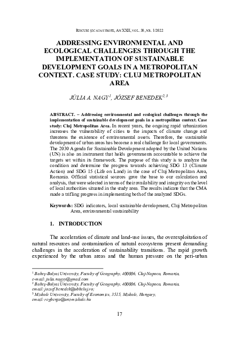 (PDF) Addressing environmental and ecological challenges through the ...