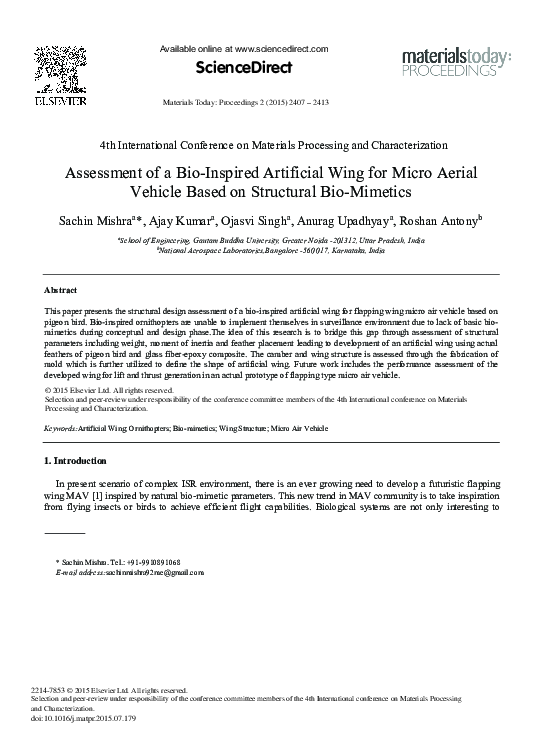(PDF) Assessment of a Bio-inspired Artificial Wing for Micro Aerial ...