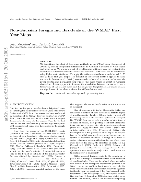 (PDF) Non-Gaussian foreground residuals of the WMAP first-year maps