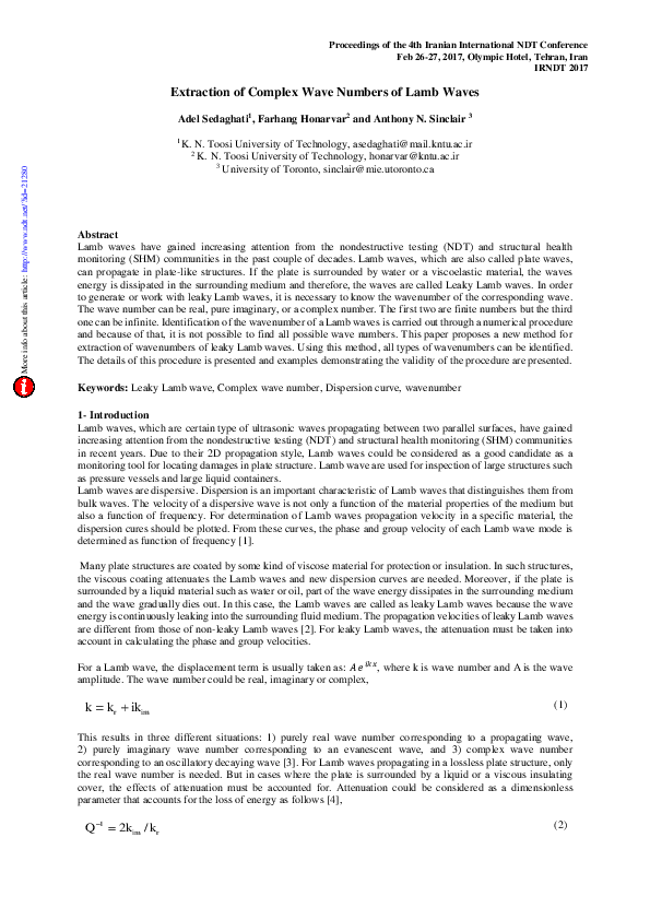 (PDF) Extraction of Complex Wave Numbers of Lamb Waves