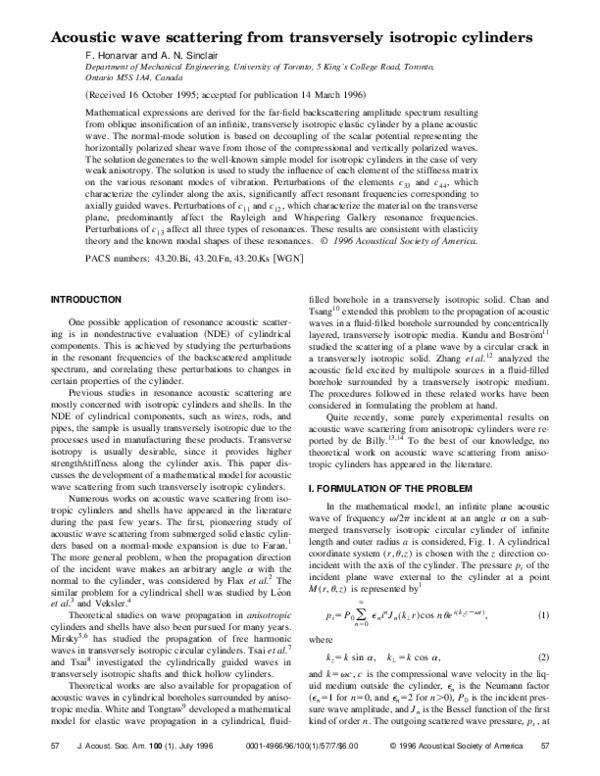 (PDF) Acoustic wave scattering from transversely isotropic cylinders