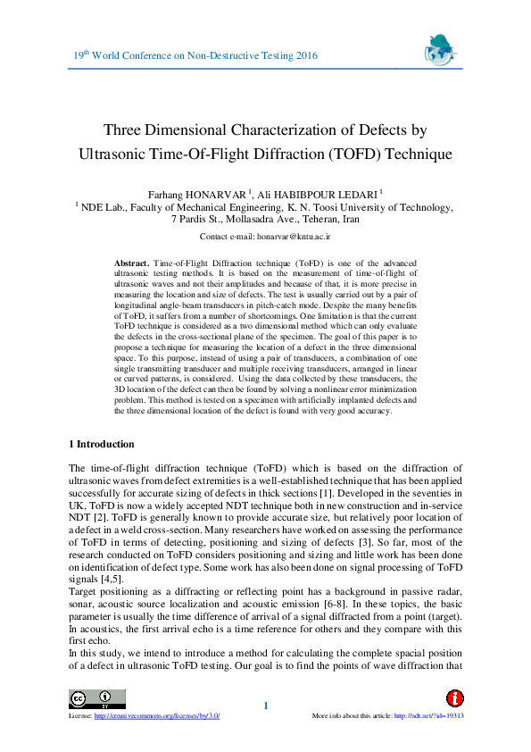 Pdf Three Dimensional Characterization Of Defects By Ultrasonic Time