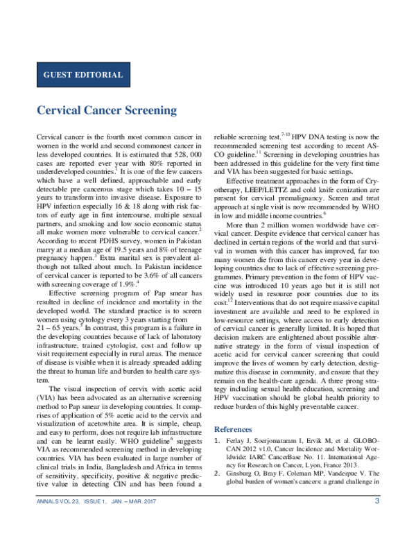 (PDF) Cervical Cancer Screening