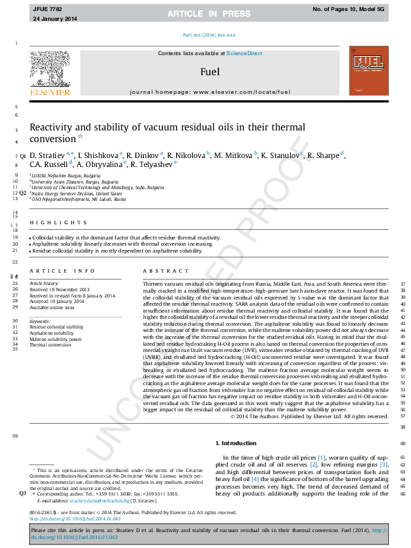 (PDF) Reactivity and stability of vacuum residual oils in their thermal ...