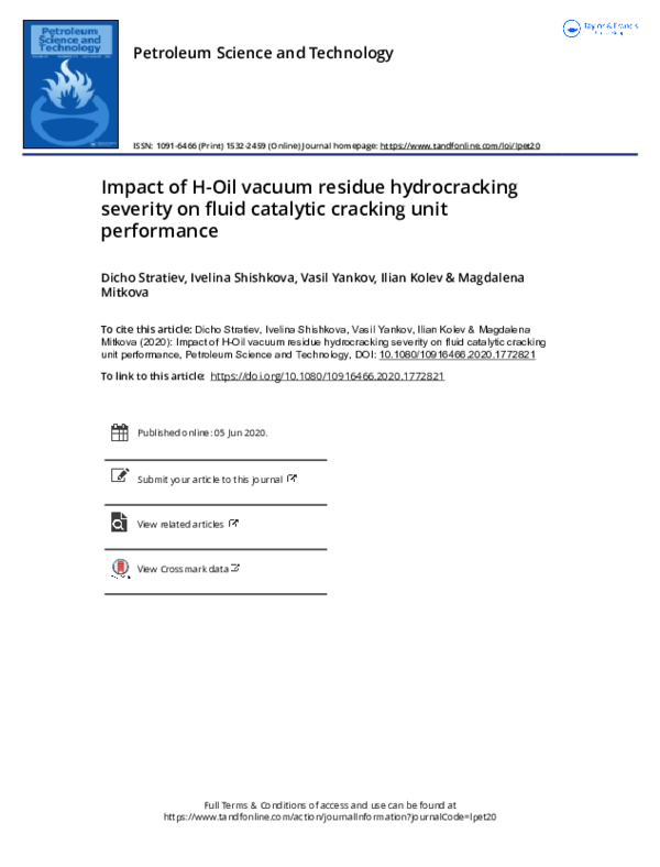(PDF) Impact of H-Oil vacuum residue hydrocracking severity on fluid ...