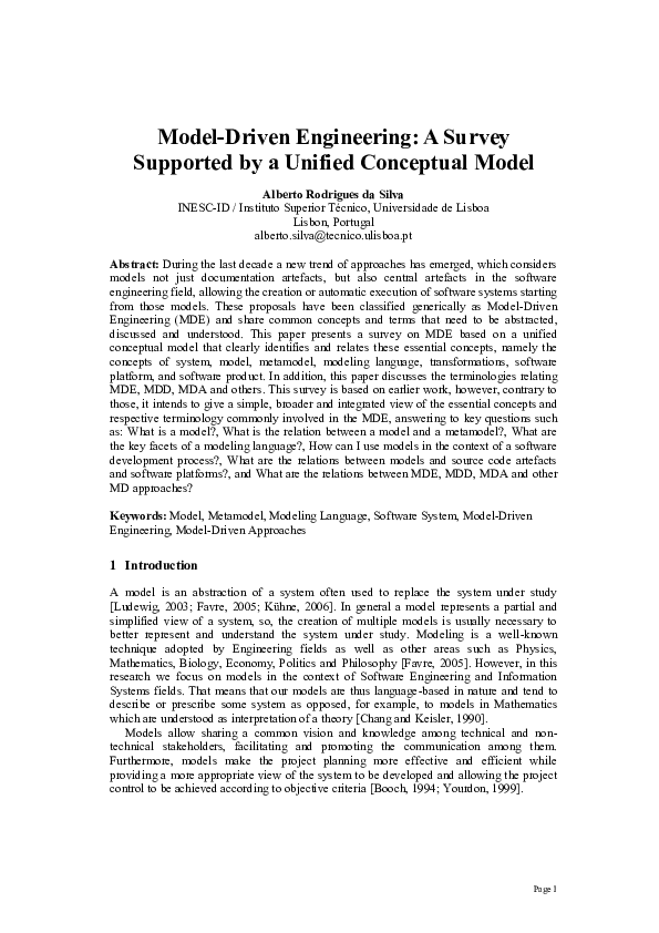 (PDF) Model-Driven Engineering: A Unified Conceptual Survey