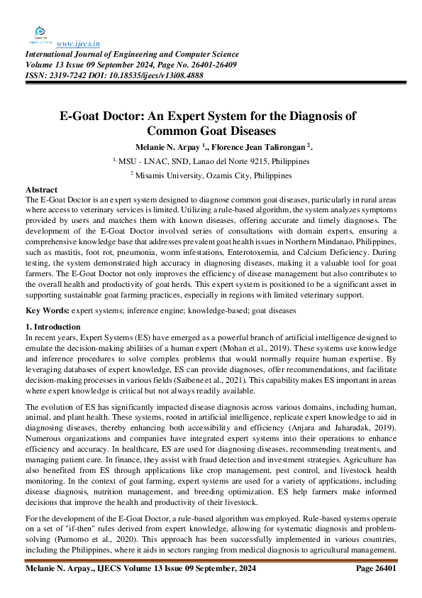 (PDF) E-Goat Doctor: An Expert System for the Diagnosis of Common Goat ...
