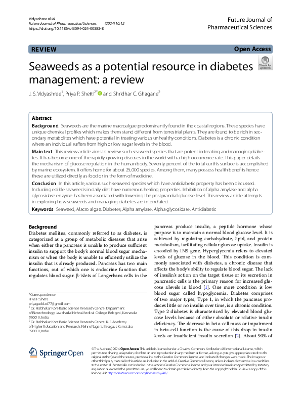 (PDF) Seaweeds as a potential resource in diabetes management: a review