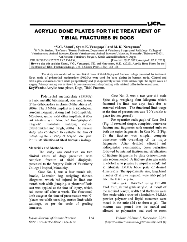 (PDF) Acrylic Bone Plates for the Treatment of Tibial Fractures in Dogs