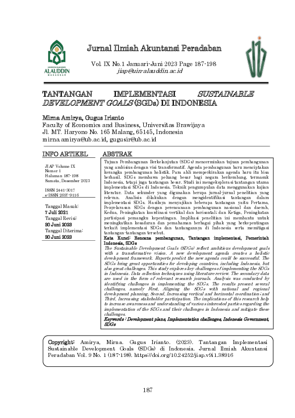 (PDF) TANTANGAN IMPLEMENTASI SUSTAINABLE DEVELOPMENT GOALS (SGDs) DI ...