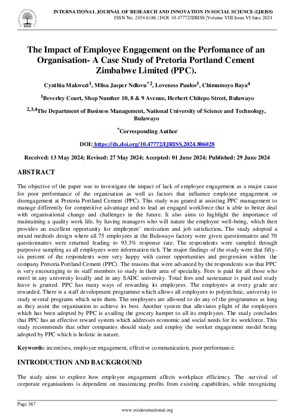 (PDF) The Impact of Employee Engagement on the Perfomance of an ...