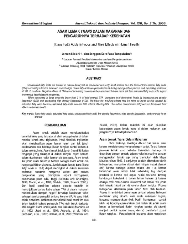 (PDF) ASAM LEMAK TRANS DALAM MAKANAN DAN PENGARUHNYA TERHADAP KESEHATAN ...
