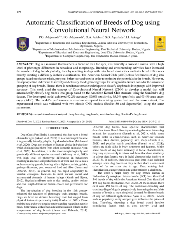 (PDF) Automatic classification of breeds of dog using convolutional neural network