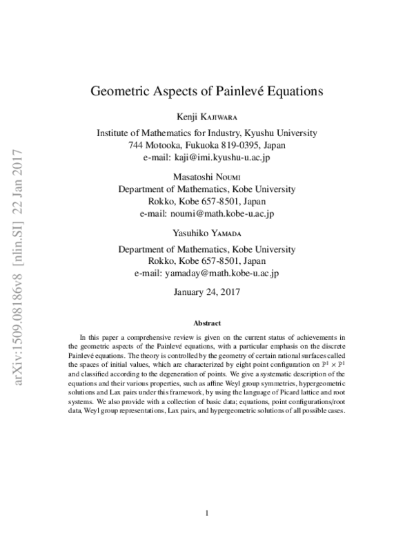 (PDF) Geometric aspects of Painlevé equations
