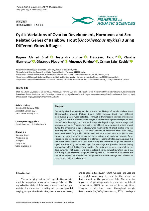 Pdf Cyclic Variations Of Ovarian Development Hormones And Sex Related Genes Of Rainbow Trout