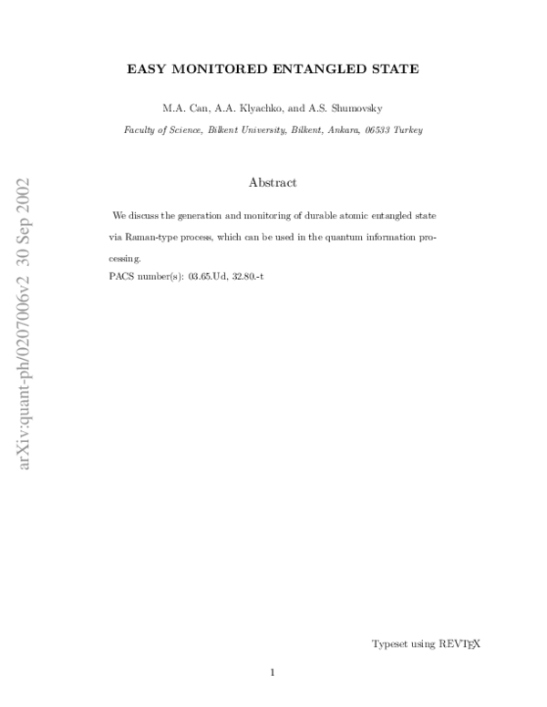(PDF) Easy Monitored Entangled States