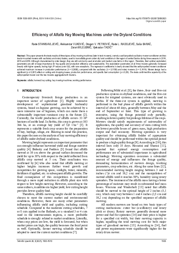 (PDF) Efficiency of Alfalfa Hay Mowing Machines under the Dryland ...