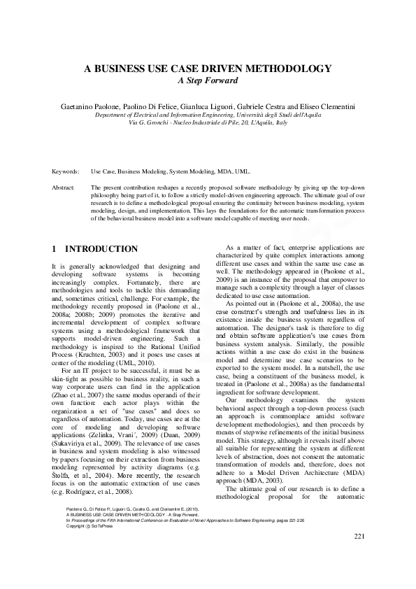 (PDF) A BUSINESS USE CASE DRIVEN METHODOLOGY - A Step Forward
