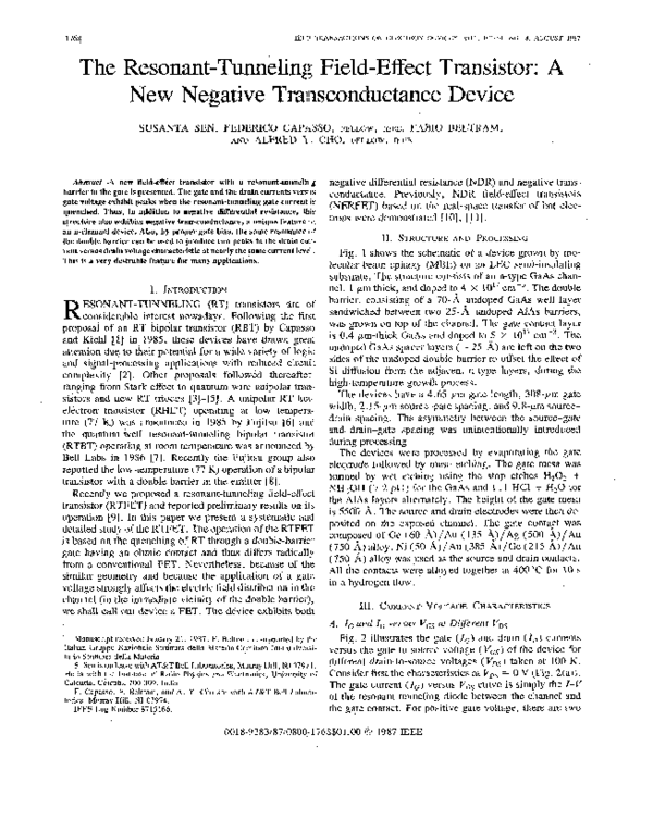 (PDF) The resonant-tunneling field-effect transistor: A new negative ...