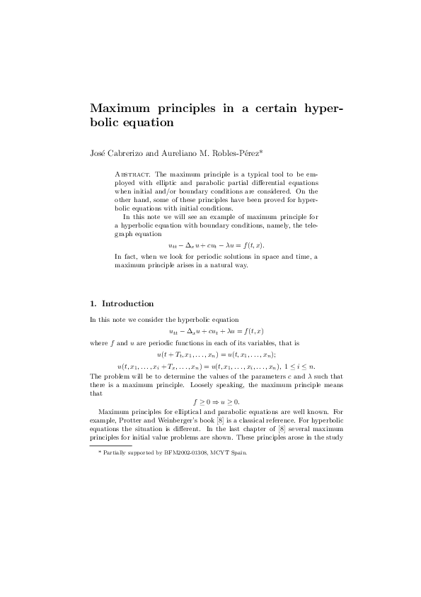 (PDF) Maximum principles in a certain hyperbolic equation