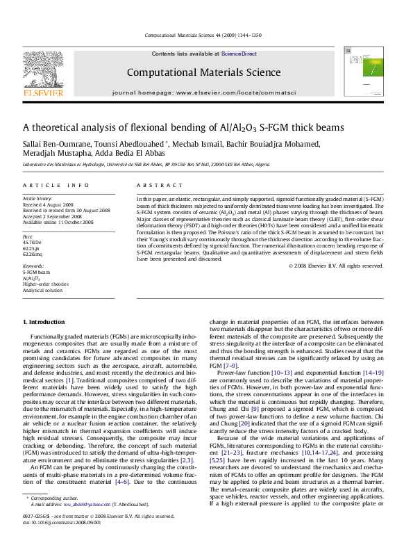 (PDF) A theoretical analysis of flexional bending of Al/Al2O3 S-FGM thick beams