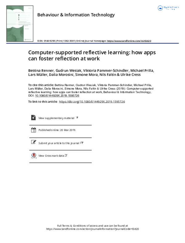 (PDF) Computer-supported reflective learning: how apps can foster reflection at work