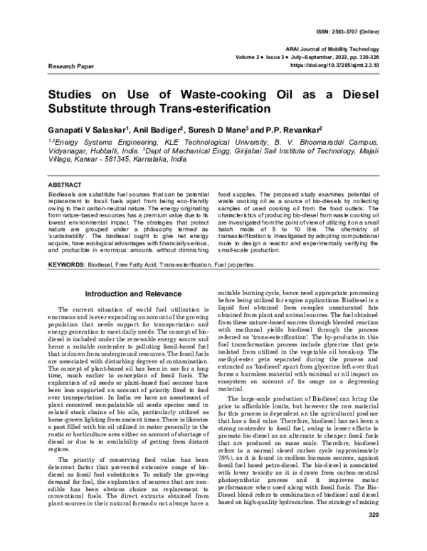 (PDF) Studies on Use of Waste-cooking Oil as a Diesel Substitute ...
